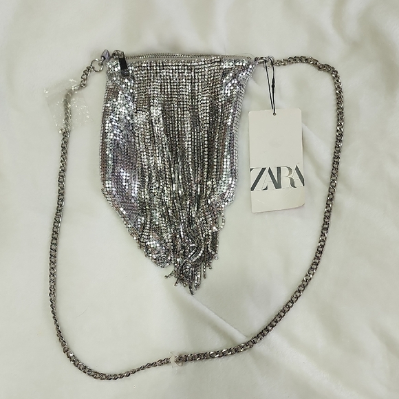 Zara | Bags | Zara Silver Crossbody Bag With Chain Detail | Poshmark